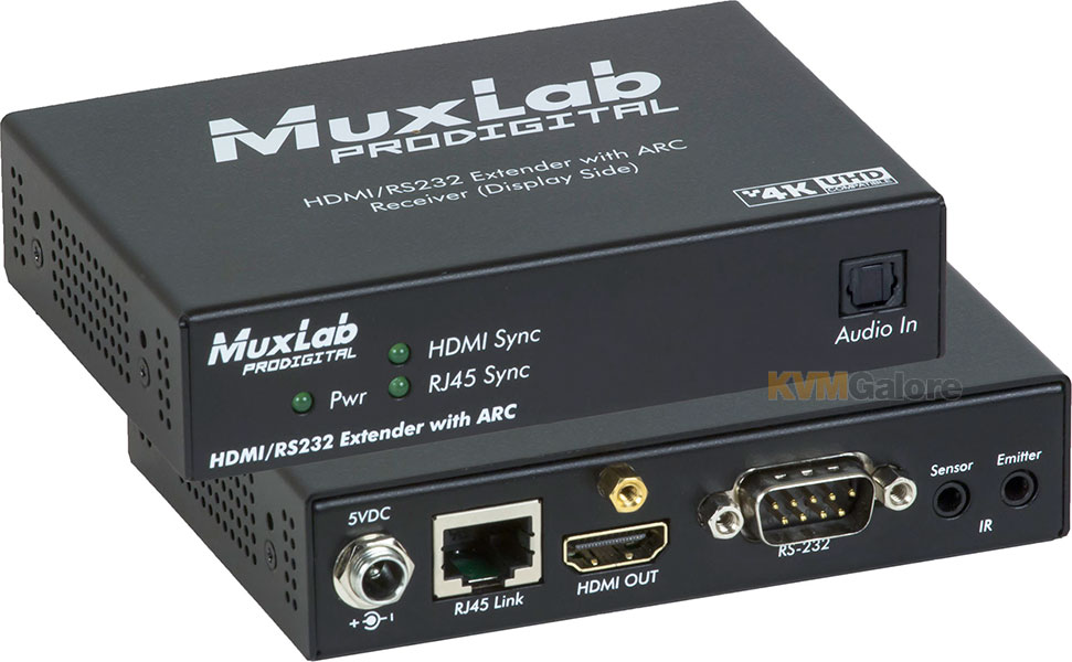 MuxLab | UHD-4K/60 HDMI/RS232 HDBaseT Extender Kit with ARC | 500458-ARC